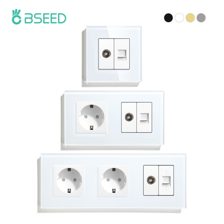 BSEED Single TV CAT5 Internet Socket Double EU Power Socket Triple With ...