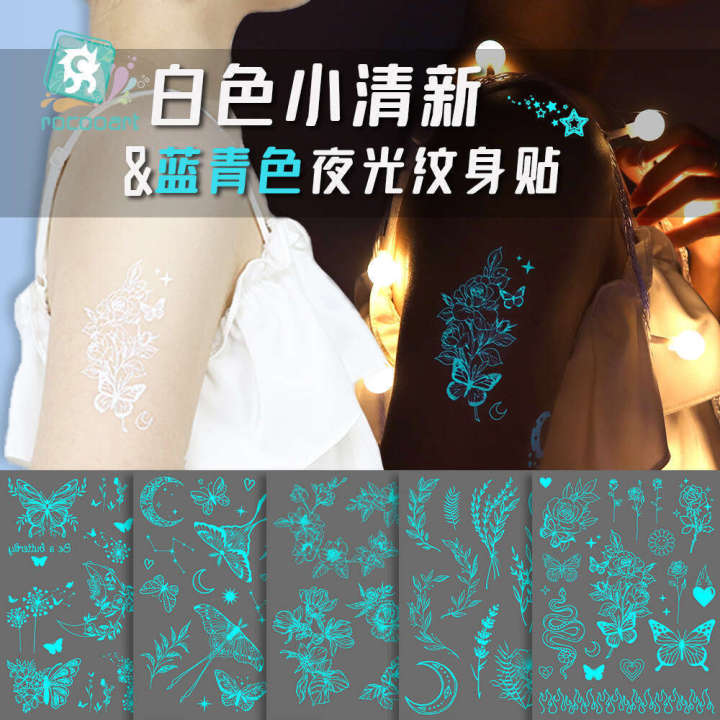 Rikalong New Henna Luminous Tattoo Waterproof Long-lasting Face Arm White Butterfly Sticker ...