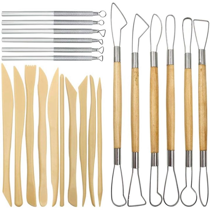 Pottery Clay Sculpting Tools 22Pcs Wooden Handle Pottery Carving Tools Metal Scraper Plastic Clay Shaping Tools Daraz.lk