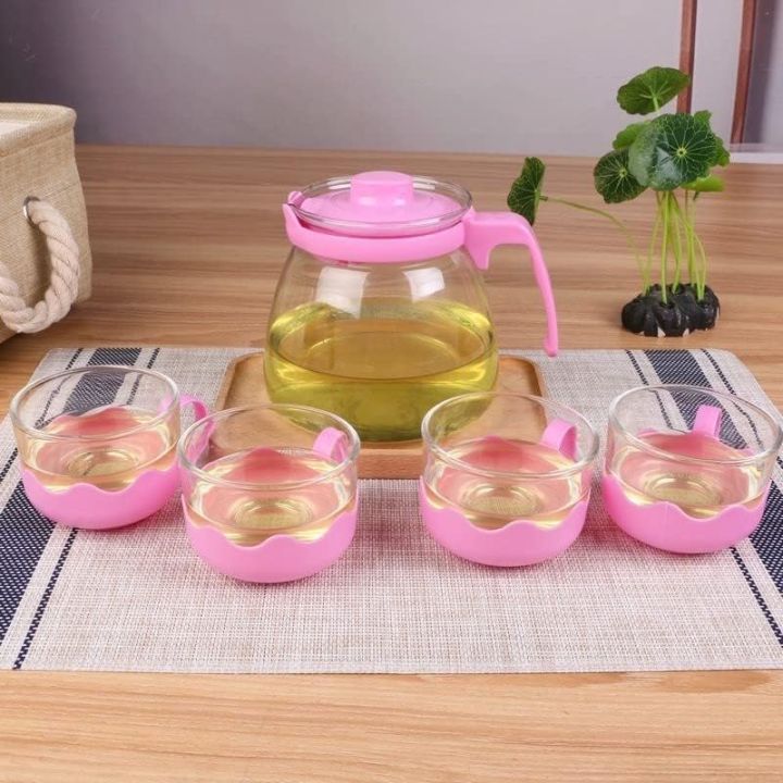 Glass and Plastic Teapot with 4 Cups Set, 700 ml | Daraz.lk