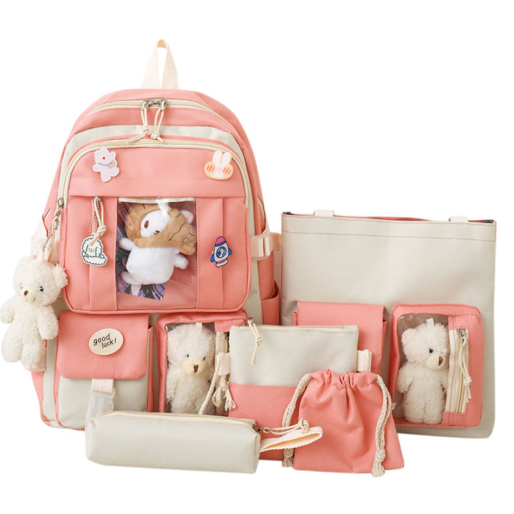 5 Pcs Girls Backpack Versatile Large Capacity Set Student Schoolbag ...