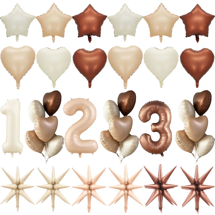 40inch Brown Color Number Balloons Set With Heart 1-9 Large Digital ...