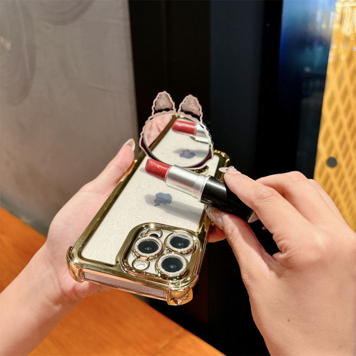 NEW 3D Cute Doll Labubu Mirror Stand Holder Phone Case For IPhone 16 15 ...