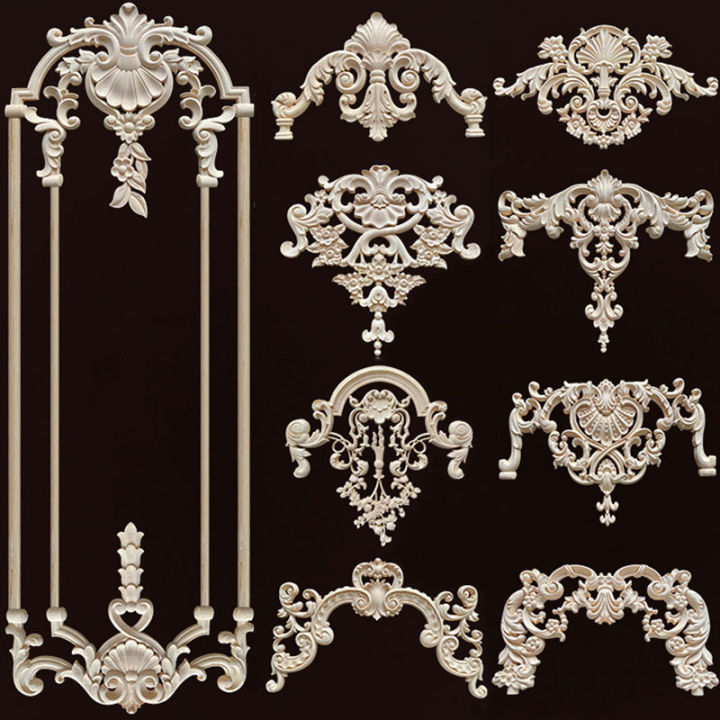 European Style Wood Applique Background Wall Decoration Floral Wood ...