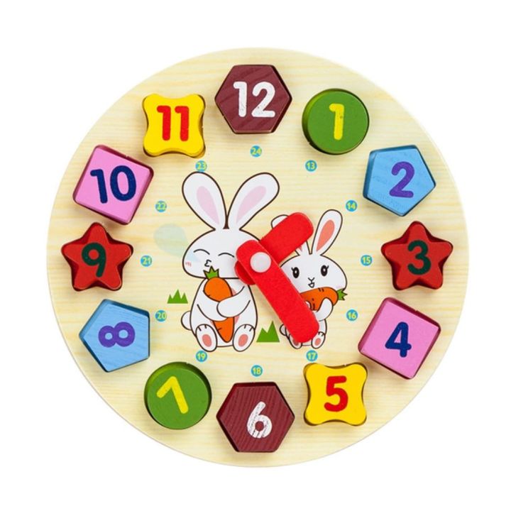 Wooden Cartoon Clock - Cartoon Wooden Analog Shape Sorting Teaching ...