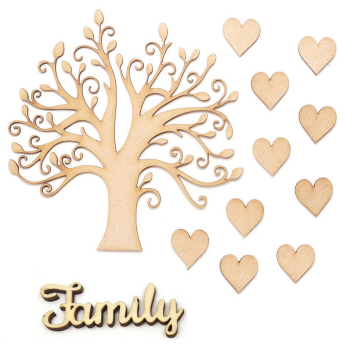 Wooden MDF Family Tree Set kit with Wooden Love Hearts Family Word ...