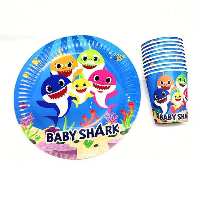 Baby Shark Theme Paper Cup Paper Plate Set Birthday Party Decorations ...