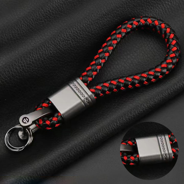 Leather Rope KeyChain For Car Hand Woven Horseshoe Buckle Key Rings ...