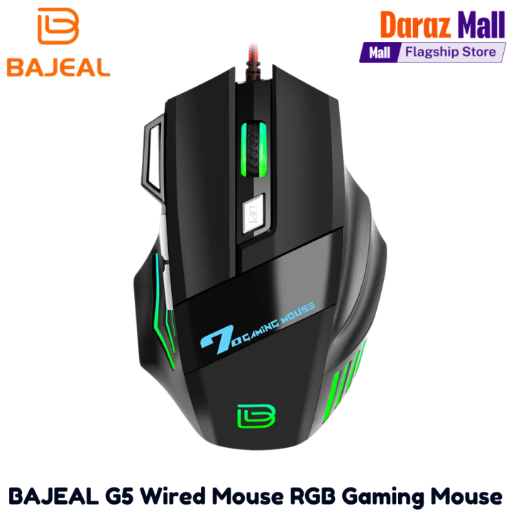 BAJEAL G5 Wired Mouse RGB Gaming Mouse 7 Keys Ergonomic Mice 4-gear ...