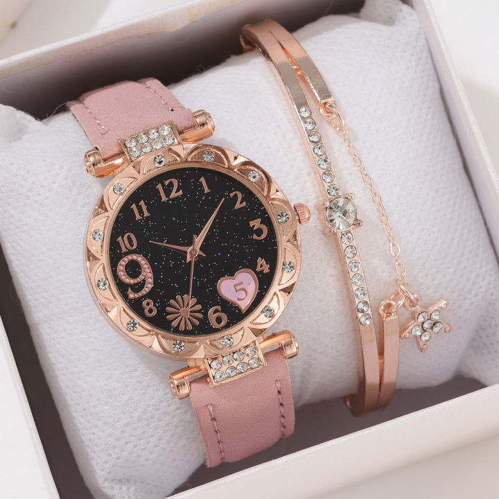 【ALLGOOD】Watches Set Fashion Rhinestone Watch Women Luxury Crystal Rose ...