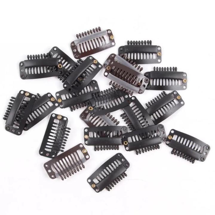 10pcs black teeth snap clips in on hair weave extensions U Shape weft ...
