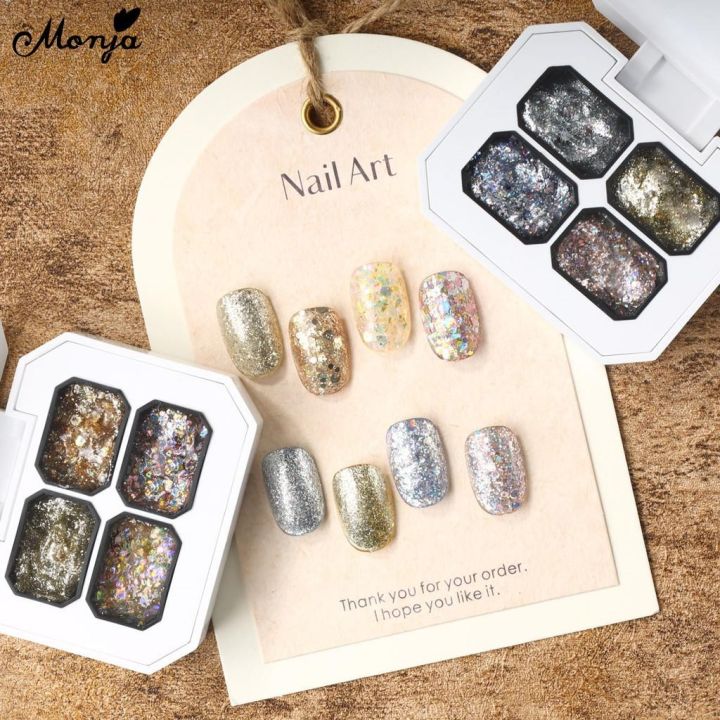Monja 4 Color/box Nail Art UV Gel Explosive Glitter Sequins Disco Flash ...