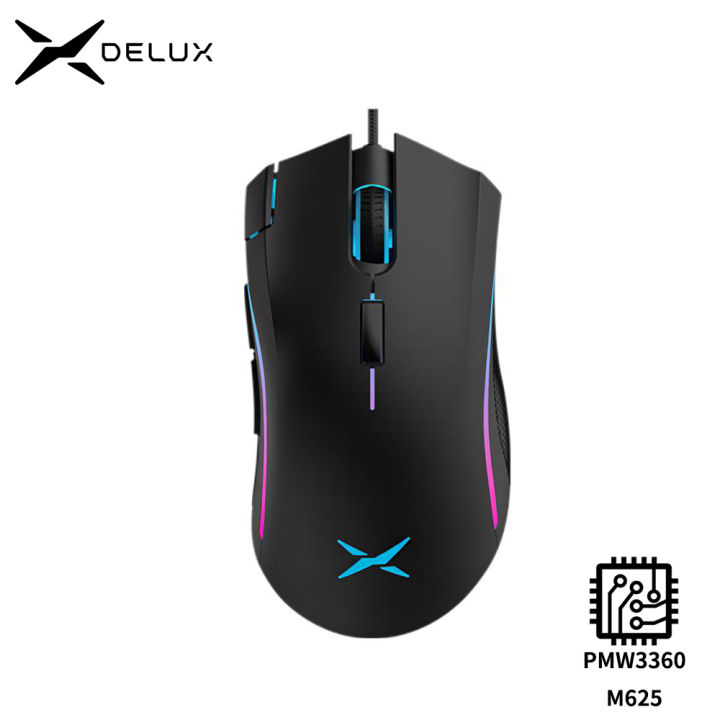 Delux M625 PMW3360 Sensor Gaming Mouse 12000DPI 7 Programmable Buttons ...