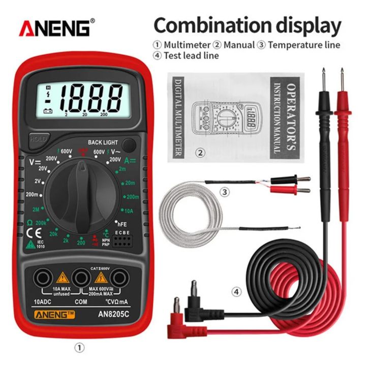 ANENG AN8205C Digital Multimeter AC/DC Ammeter Volt Ohm Tester Meter ...