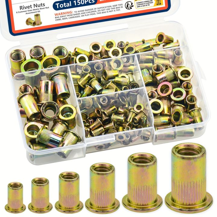 Metric Rivet Nut Assortment Kit M3 M4 M5 M6 M8 M10 Flat Rivnut Zinc Plated Carbon Steel Threaded ...