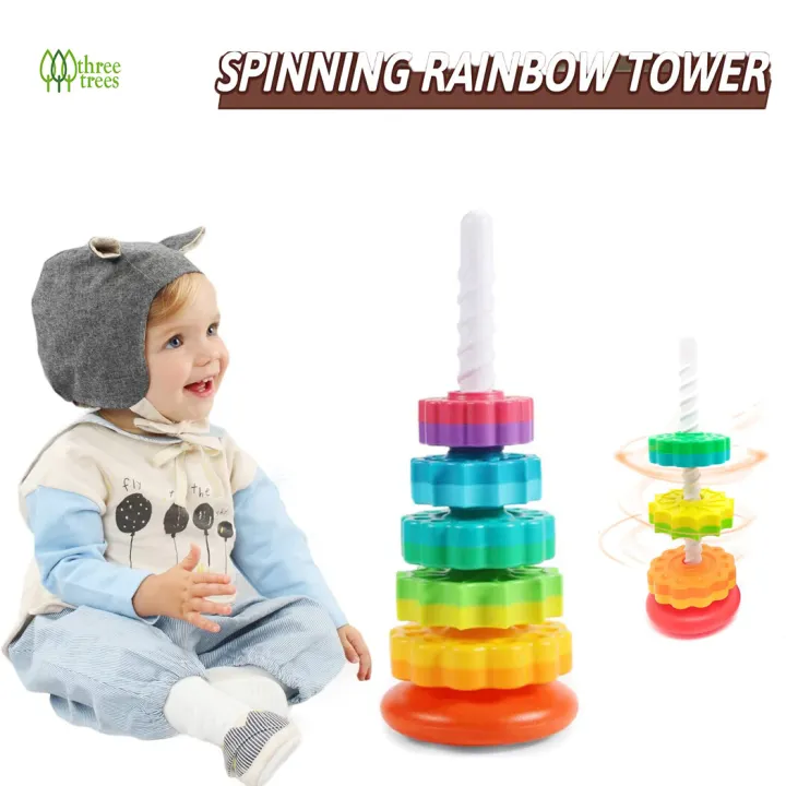 Baby Spinning Stacking Toys for Toddlers 1-3, Rainbow Ring Stacker ...