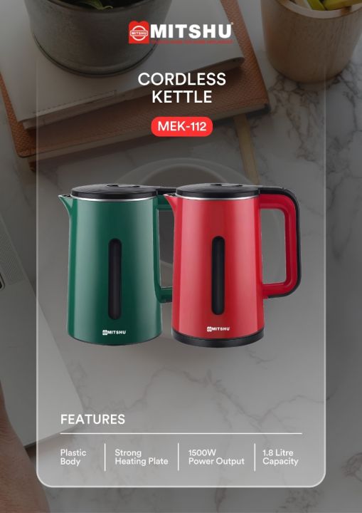 Mitshu Cordless Kettle, MEK 112, Heating indicator, strong heating ...
