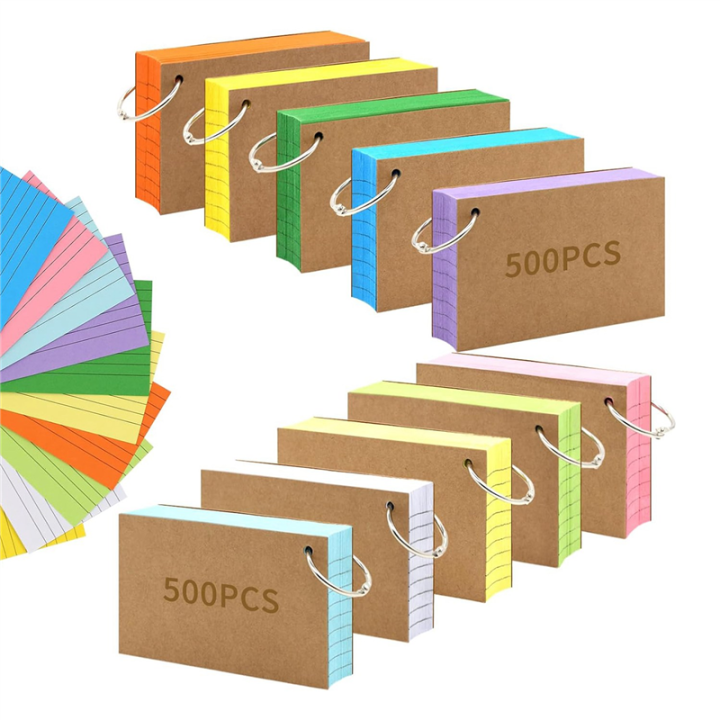 1000 PCS Index Cards Set 3X5 Inches Colored Flash Cards with Ring ...