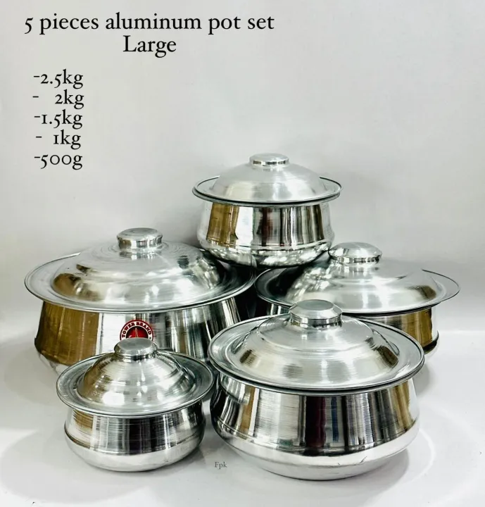 Aluminium Pot 5 Pcs Polished Set for Cooking Rice, Curry & Soup ...