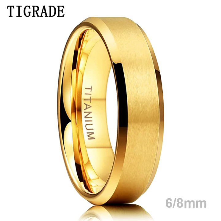 TIGRADE Pure Titanium Rings Gold Color 6MM 8MM Brushed Wedding Band ...
