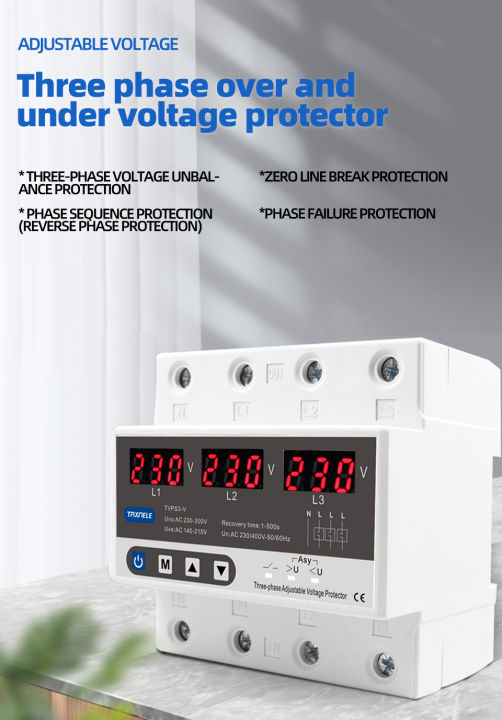 TAXNELE Three Phase Adjustable Over and Under Voltage Protector 3 Phase ...