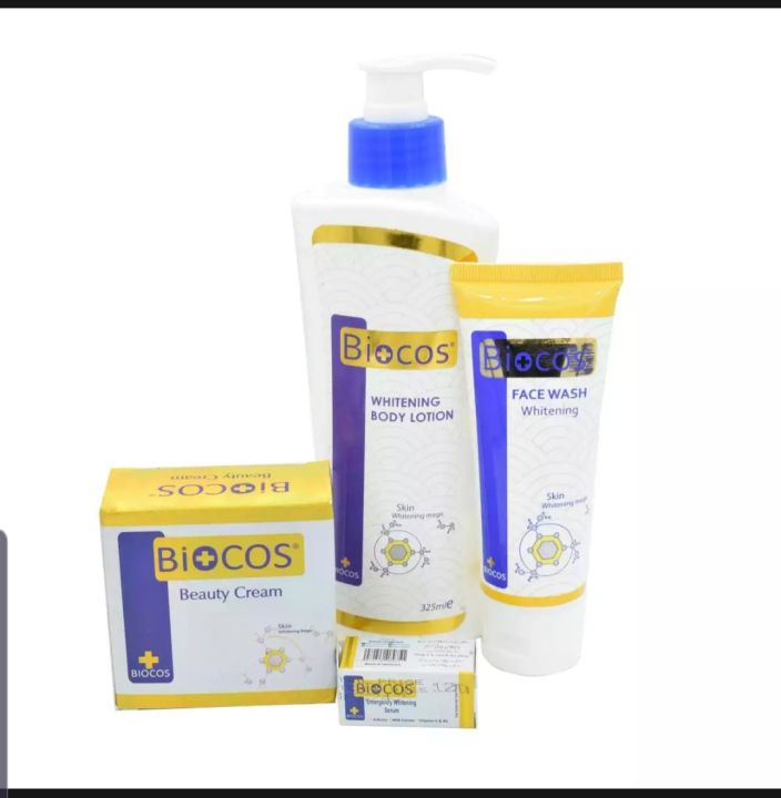 biocos set of 4 with whitening body lotion + whitening serum + face ...