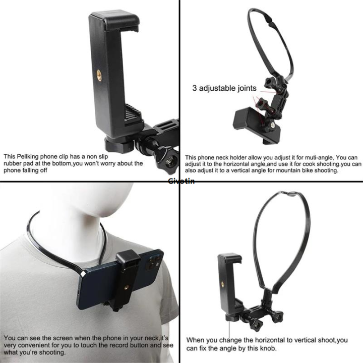 Hands Free Wearable Neck Phone Stand Universal Hanging Tripod for ...