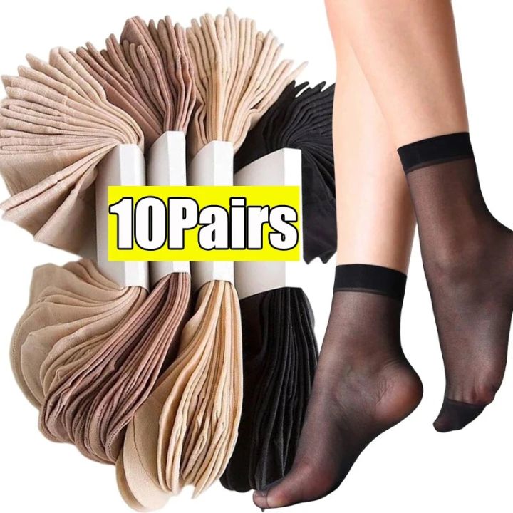 10Pairs Spring Summer Women Soft Socks Thin Silk Socks Non-Slip Skin ...