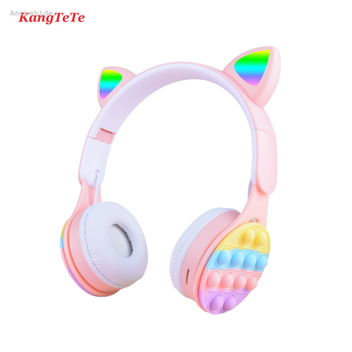 NEW Cute Pink Cat Ears Music Headset Gaming Bluetooth Headset New with ...
