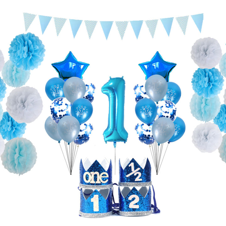 1st 2nd One Year Olds Baby Boys Birthday Party Decoration Crown Blue ...
