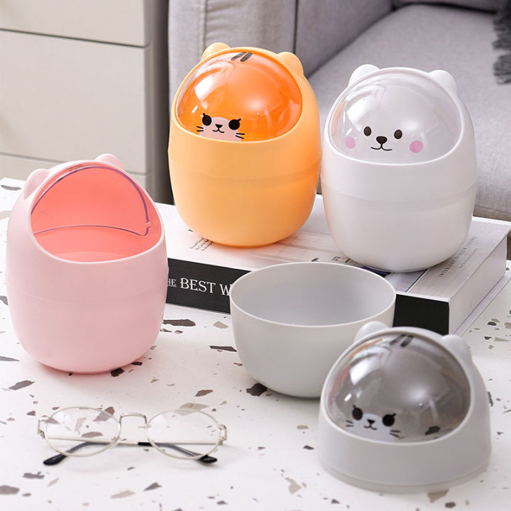 Cute Cartoon Storage Bin With Lid Wastebasket Desktop Garbage Storage ...