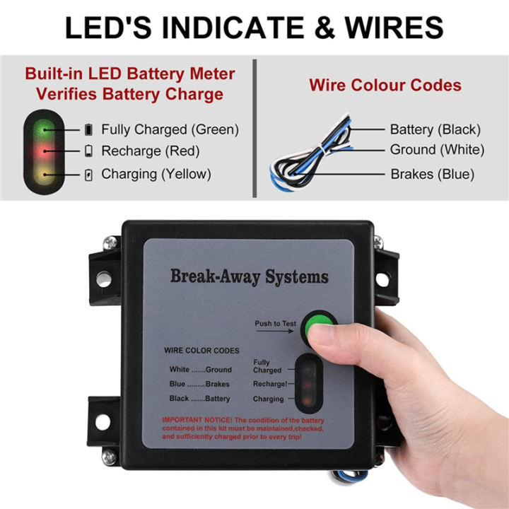 2X Trailer Brakes Breakaway Kit with Switch, LED Test Light Electric ...