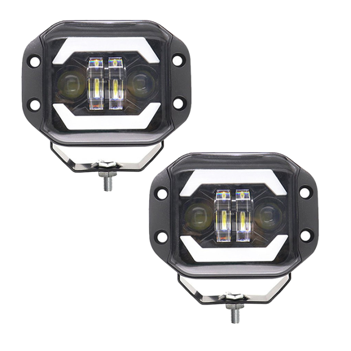 2PCS Car LED Work Lights Angel Eyes Square Spotlights Front Bumper Mesh ...