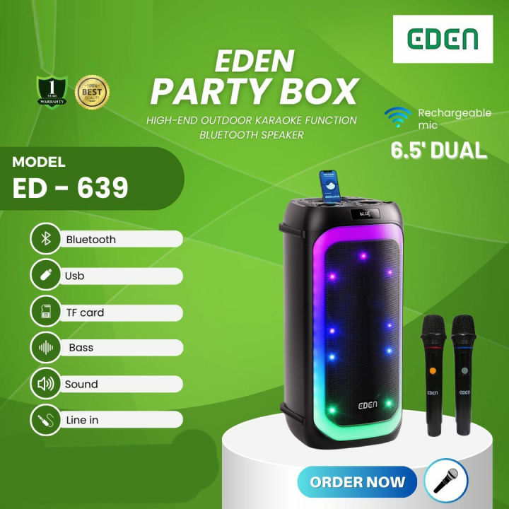 EDEN ED-639 Double 6.5 Inch Super Bass 60 Watt Portable Wireless ...