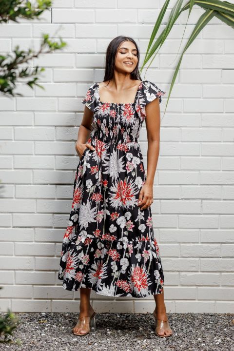 Women's Smocking Midi Dress - Dfd22-232-BkbgUk6 | Daraz.lk