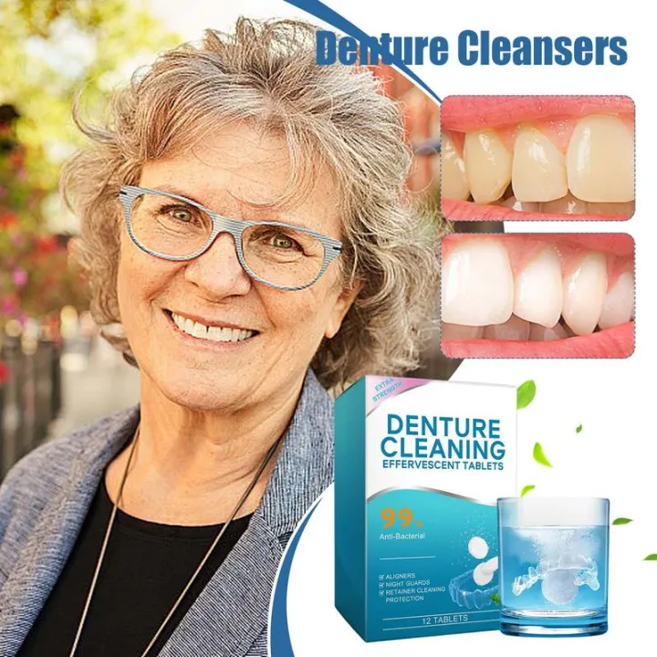 Denture Cleaner Tablets Old Stains Odors Remover Portable 12 Pieces ...