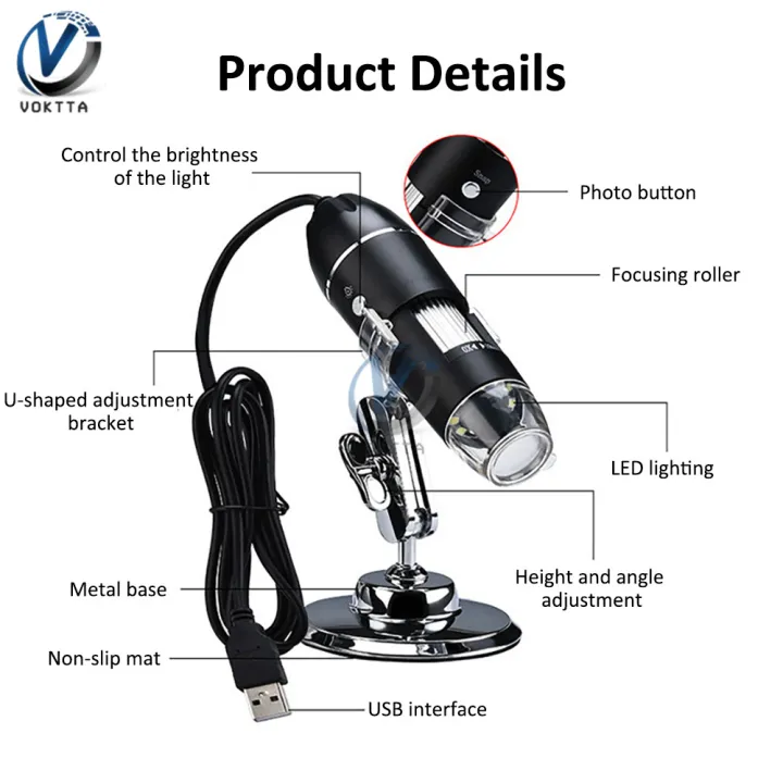 【Teamer Store】500X 1000X 1600X Mega Pixels Microscope 8 LED Digital USB ...