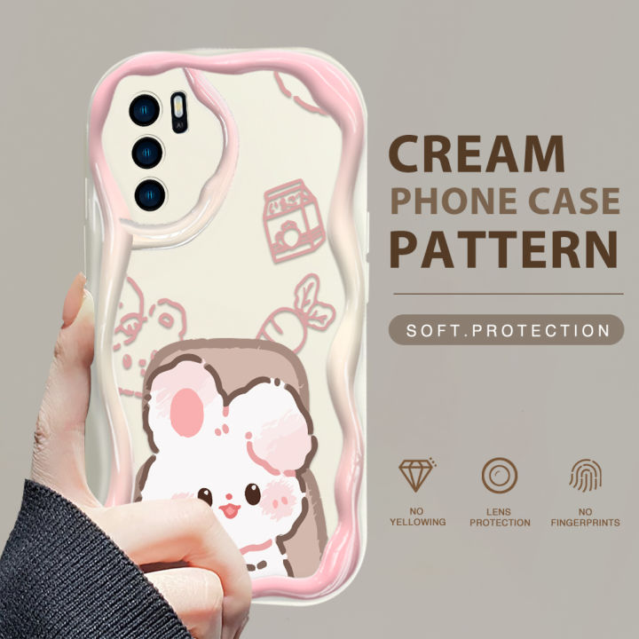 YYDS for OPPO A16 A16S Back Cover Cartoon Bear Case Cream Texture Wavy Edge Soft Silicone Mobile ...