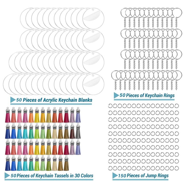 300Pcs Acrylic Keychain Blanks Clear Acrylic Circles Discs Transparent ...