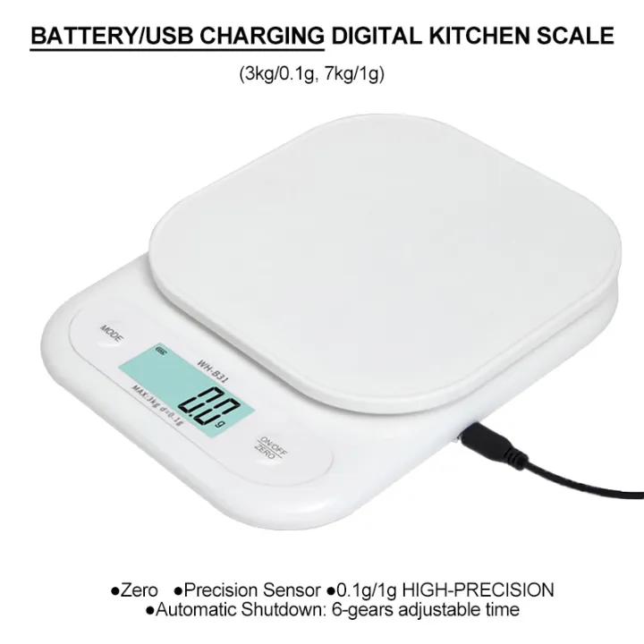 Lcd Digital Kitchen Scale 3kg/7kg Food Scale /usb Charging Electronic Balance Measuring Grams ...