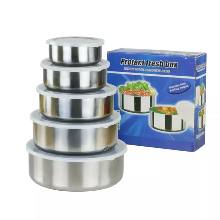 Stainless Steel Container Set With Plastic Lids For Food Storage 5 Pcs ...