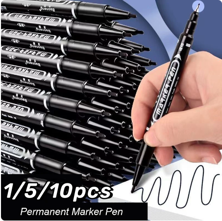 1/5/10pcs Double Head Marker Pen Waterproof Black Oil Ink Pen School ...