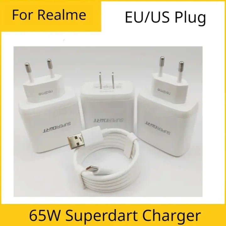 For Realme 65W SuperDart Charger EU/US Plug Power Adapter Type C Cable ...