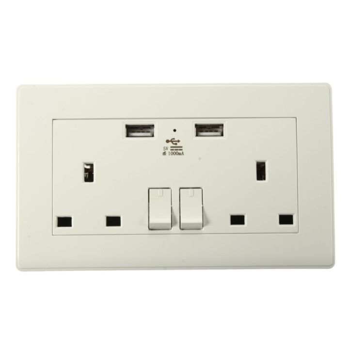 Wall Socket USB Plug Double Power Outlet 16 Amp Charger 2-Gang Electric ...