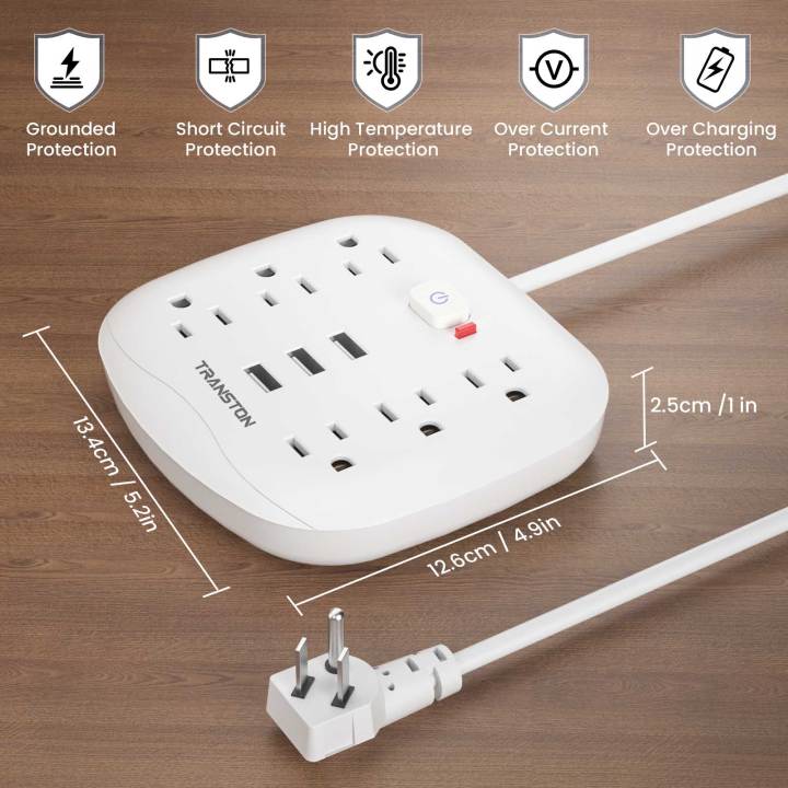 TRANSTON Power Outlet with Surge Protector, 6 power strip 3 USB Ports ...