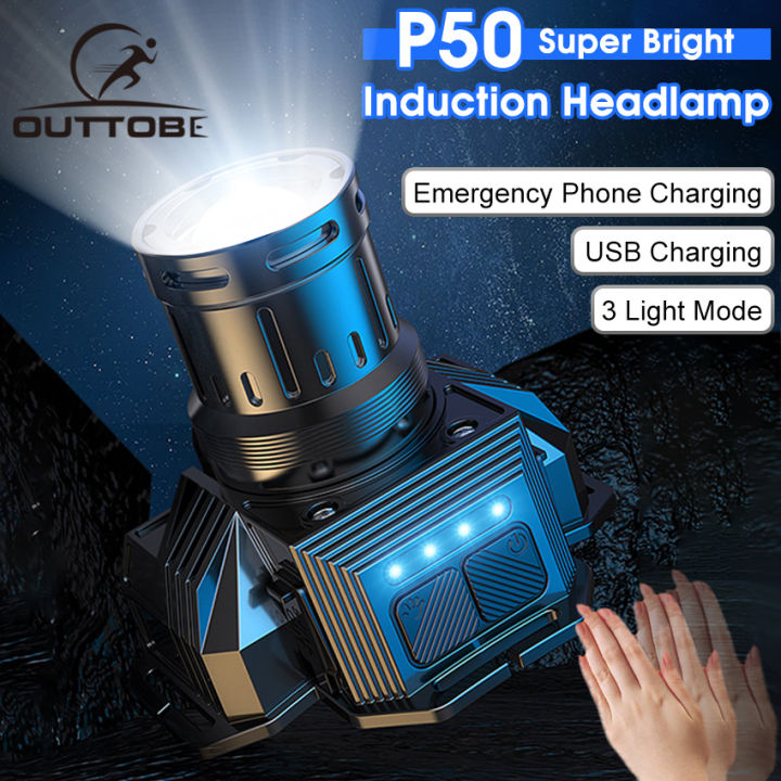 Outtobe Headlamp Induction Headlight P50 Headlights LED Headlamps Rotating Zoom-able Flash light ...