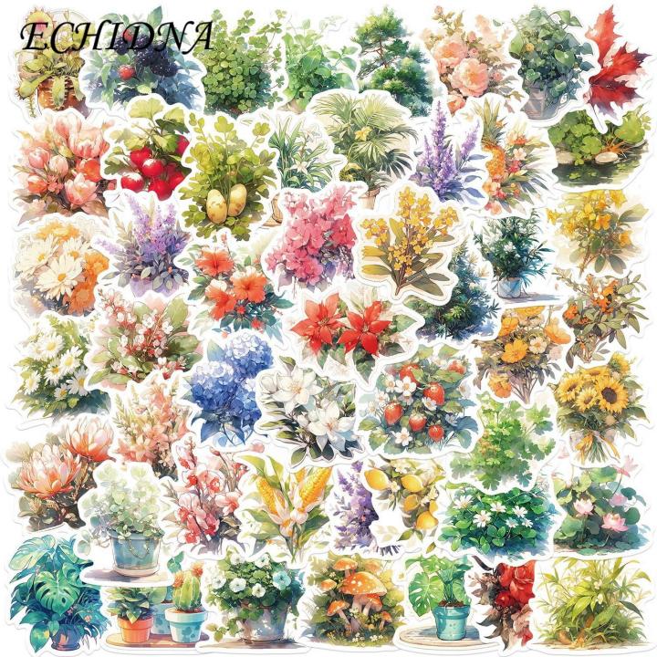Laptop Hand-painting Plant Stickers 50pcs Hand-painted Flower Plant ...