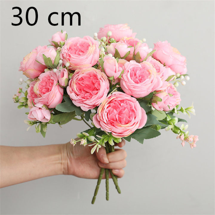Factory Direct Silk Peony Rose Pink 30cm Bouquet 5 Big Heads 4 Buds ...