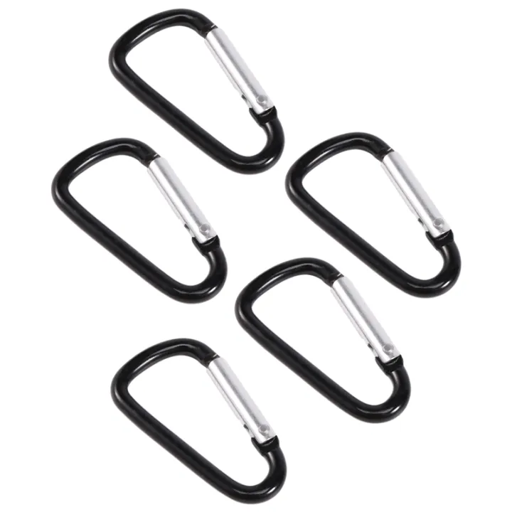 5x Hiking Spring Loaded 4mm Dia Black Aluminum Alloy Carabiner Hooks ...