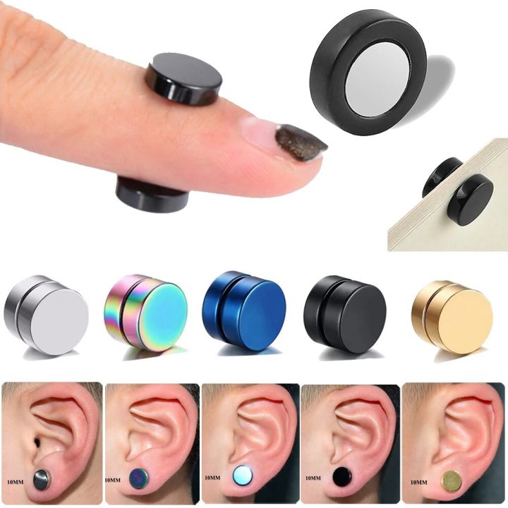 Pair Cheater Non Pierced Strong Magnet Ear Stud Glossy Ear Magnetic ...